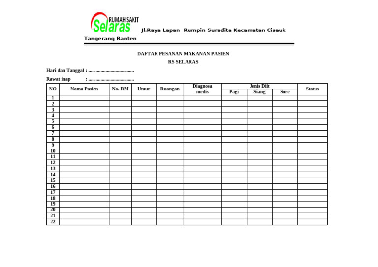 Form Pemesanan Diit | PDF