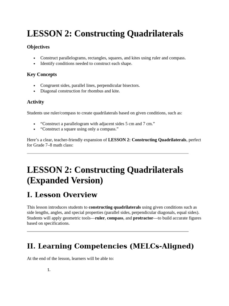 Constructing Quadrilaterals Lesson Guide | PDF | Rectangle | Euclidean ...