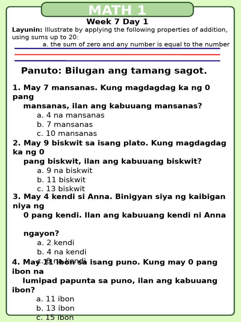 Math Worksheet Week 7 | PDF