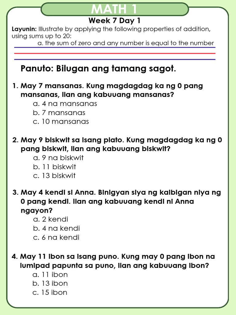 Math Worksheet Week 7 | PDF