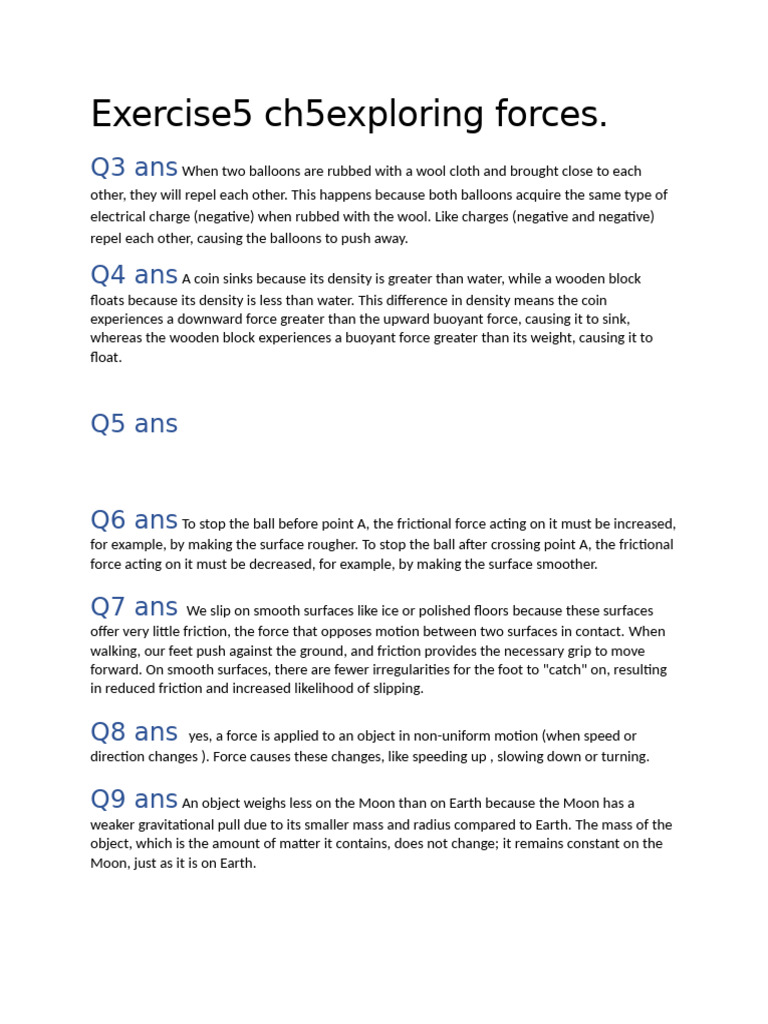 Exercise5 Ch5exploring Forces Answers | PDF
