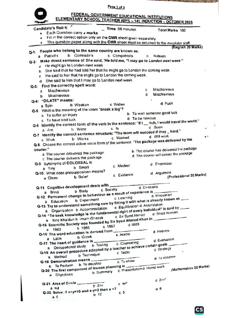 FGEI-EST Female Paper 12-10-2025 | PDF