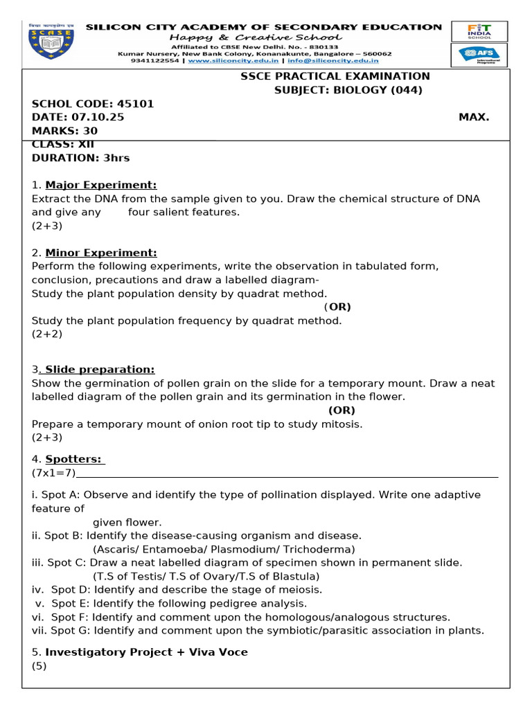 Biology SSCE Practical Exam Guide | PDF