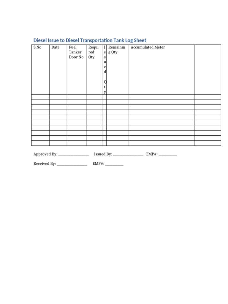 Diesel Issue Log Sheet ABIS | PDF