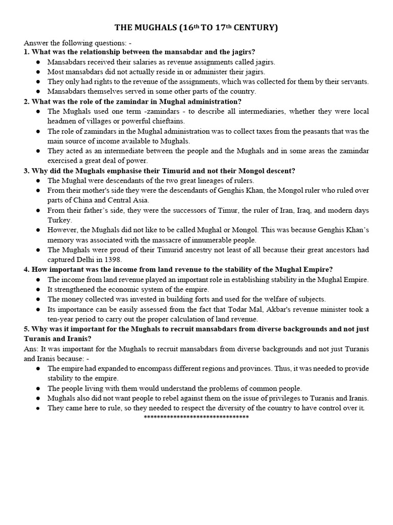 Gr 7 the Mughals | PDF | Mughal Empire | Mongol Empire