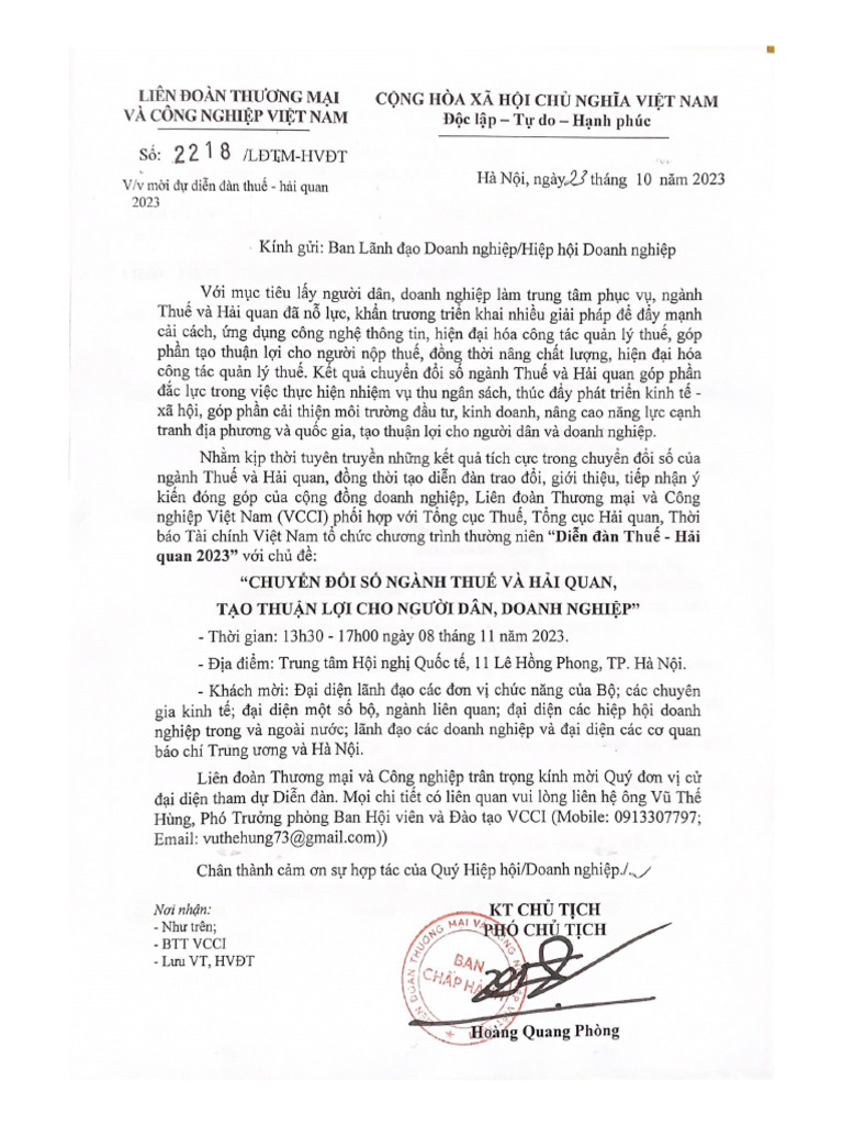 Thu Moi Dien Dan Thue - Hai Quan Nam 2023 | PDF