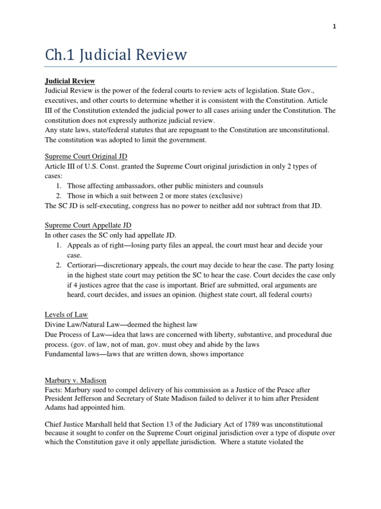 Judicial Review and Supreme Court Jurisdiction | PDF | Commerce Clause ...