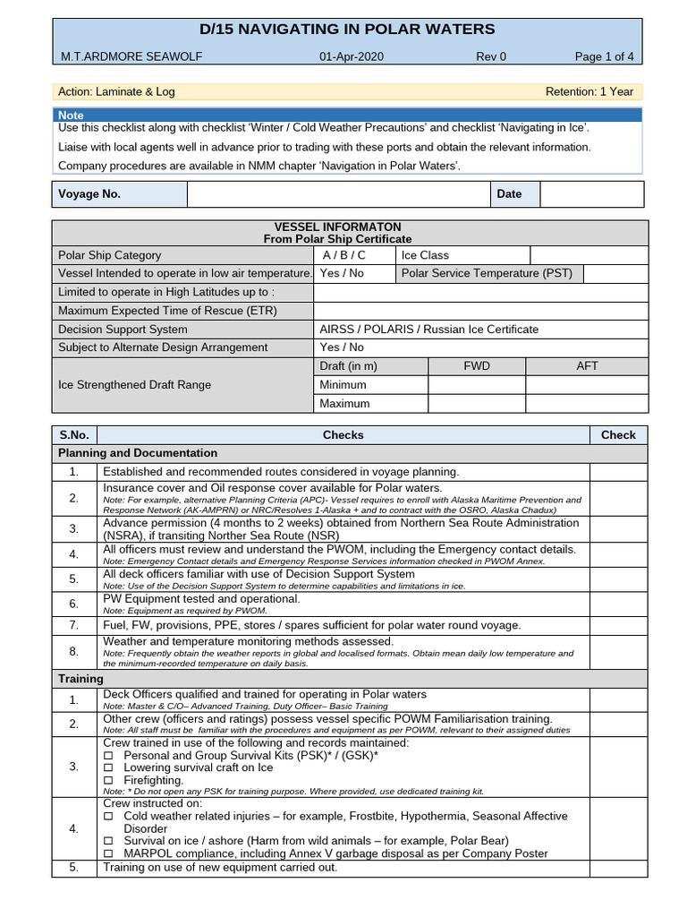 Polar Waters Navigation Checklist | PDF
