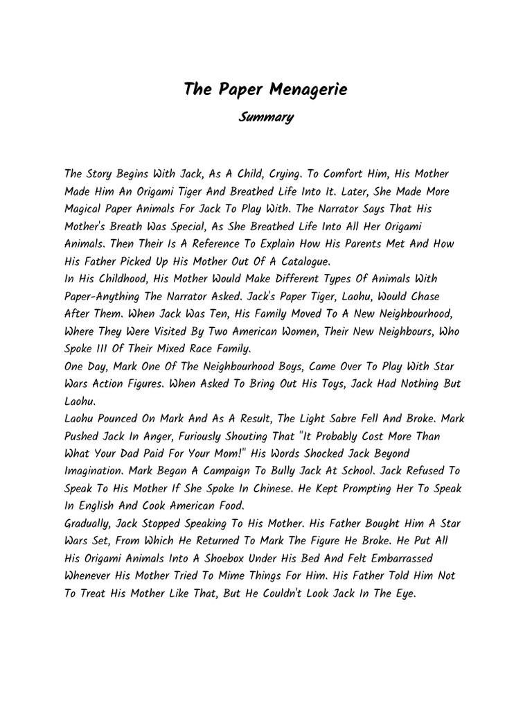 The Paper Menagerie | PDF | Love | Identity (Social Science)