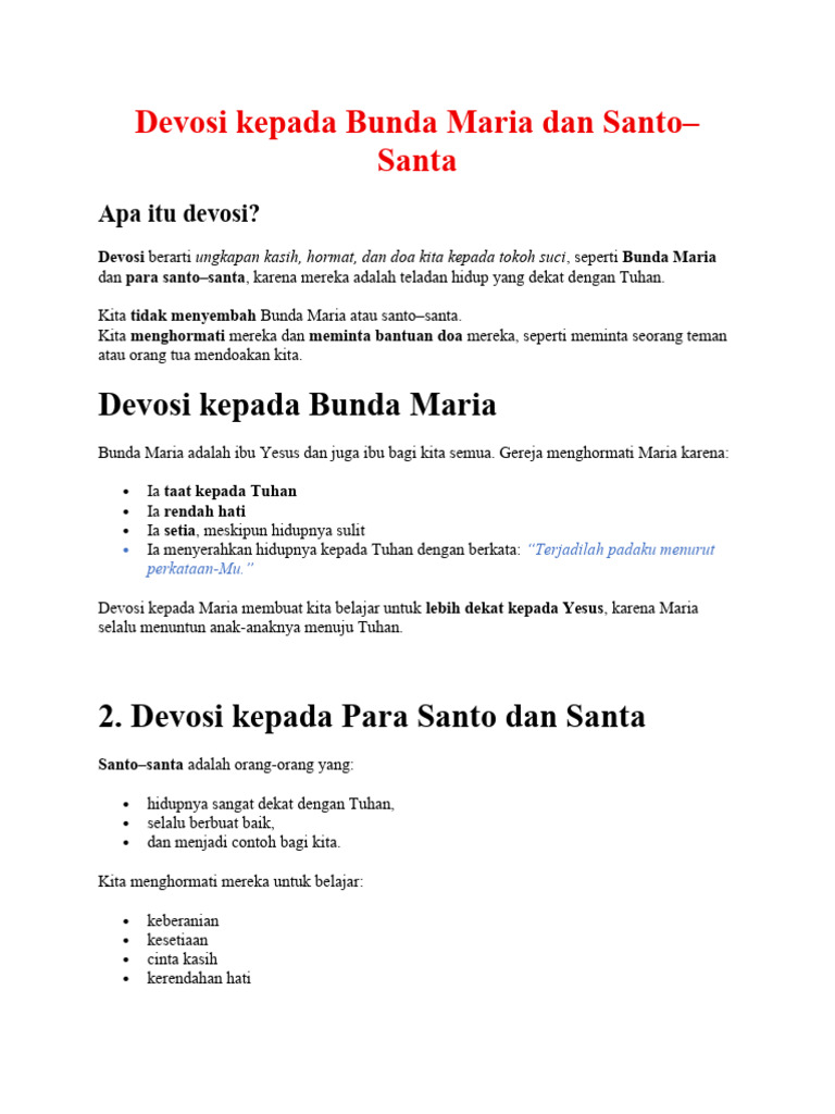 Devosi Kepada Bunda Maria Dan Orang Kudus | PDF