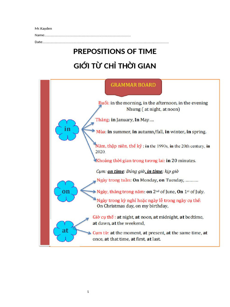 Prepositions of Time | PDF