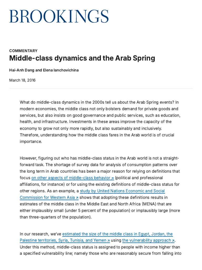 Middle-Class Dynamics and The Arab Spring - Brookings | PDF | Arab ...