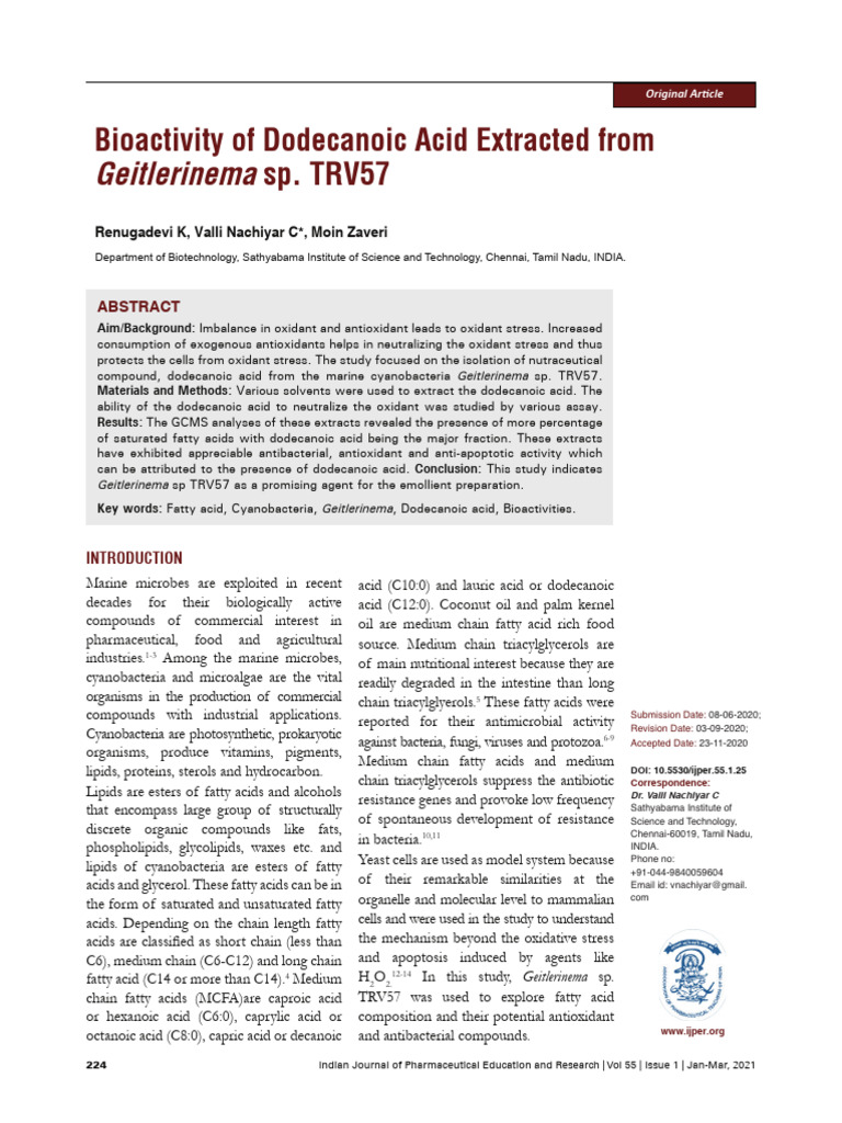 Bioactivity of Dodecanoic Acid Extracted From Geit | PDF | Antioxidant ...