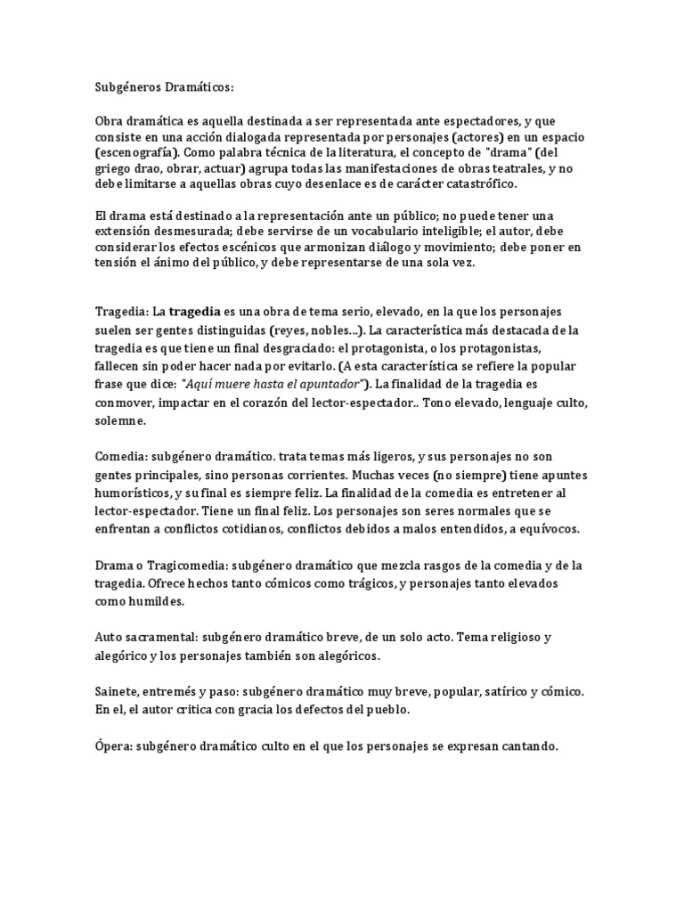 Subgéneros Dramáticos | PDF | Comedia | Tragedia