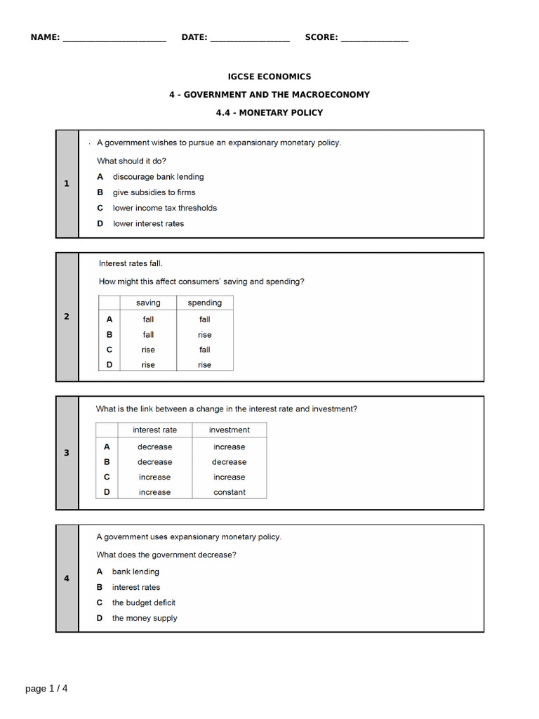 IGCSE - 4.4 - Monetary Policy | PDF