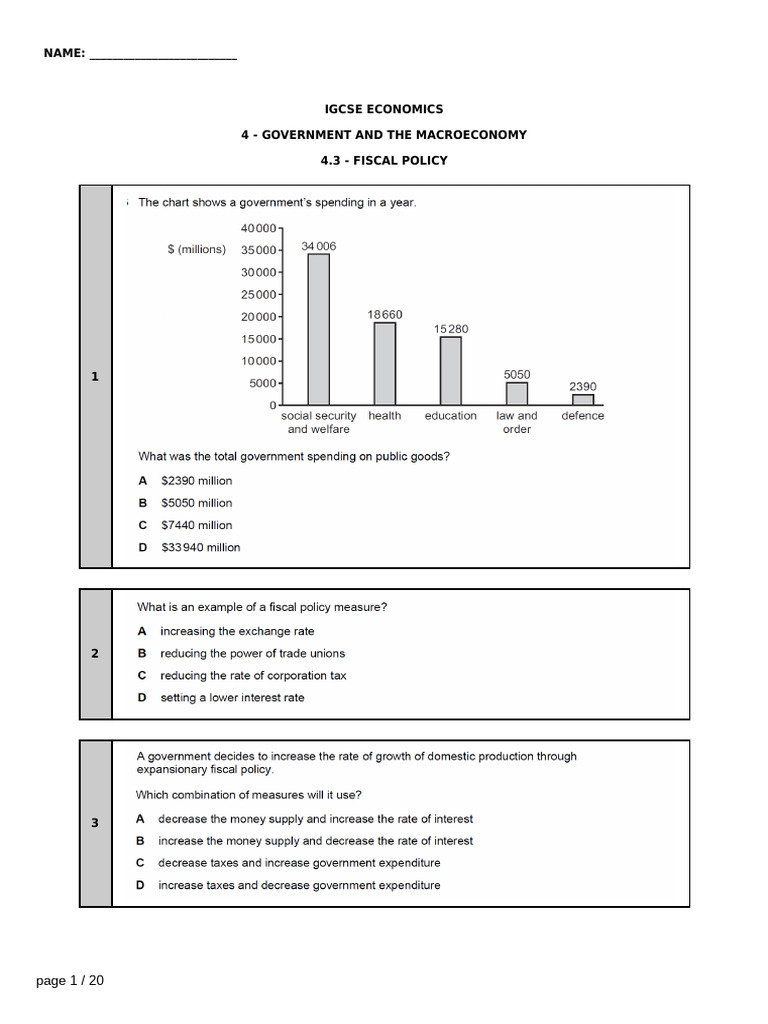 IGCSE Economics - 4.3 - Fiscal Policy | PDF