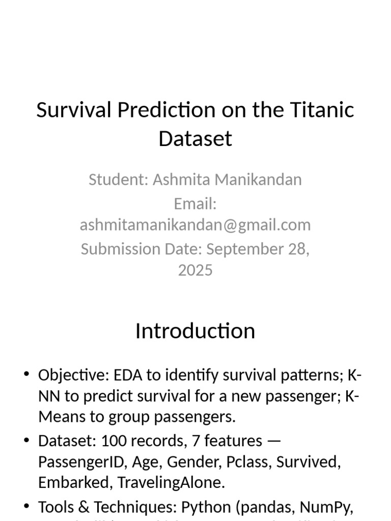 Titanic Submission Slides Ashmita Manikandan | PDF | Data Analysis | Applied Mathematics