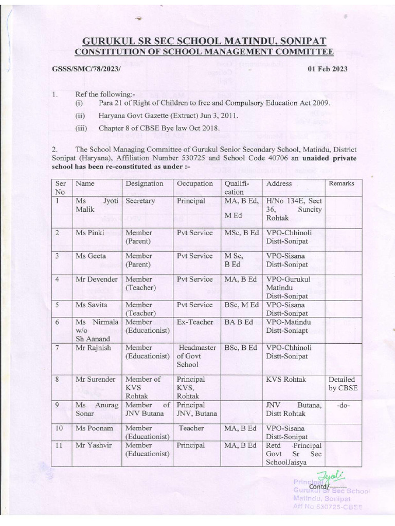 Example School Management Committee | PDF