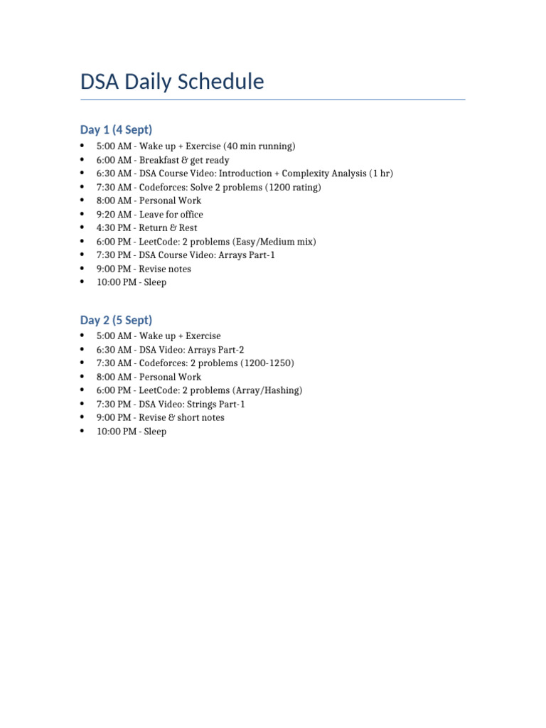 DSA Daily Study Schedule: 4-5 Sept | PDF