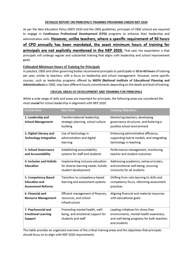 Brief Report On Principal's Training | PDF | Learning