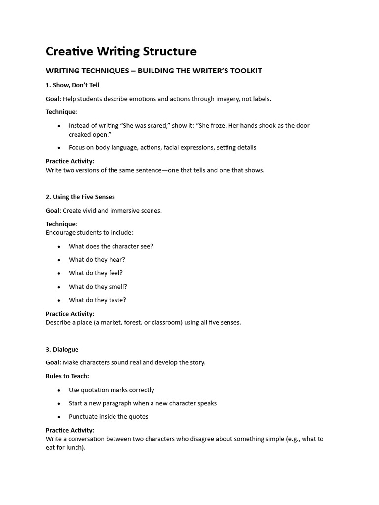 Creative Writing Techniques Guide | PDF | Linguistics | Grammar