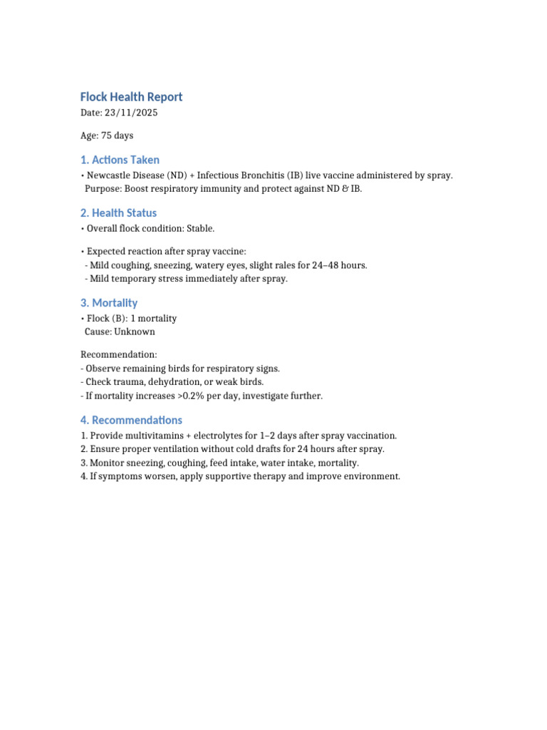 Flock Health Report 23-11-2025 | PDF