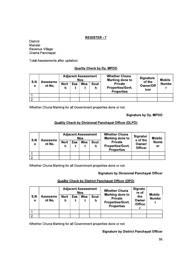 Register-7 (Random Check of Chuna Marking Register) | PDF