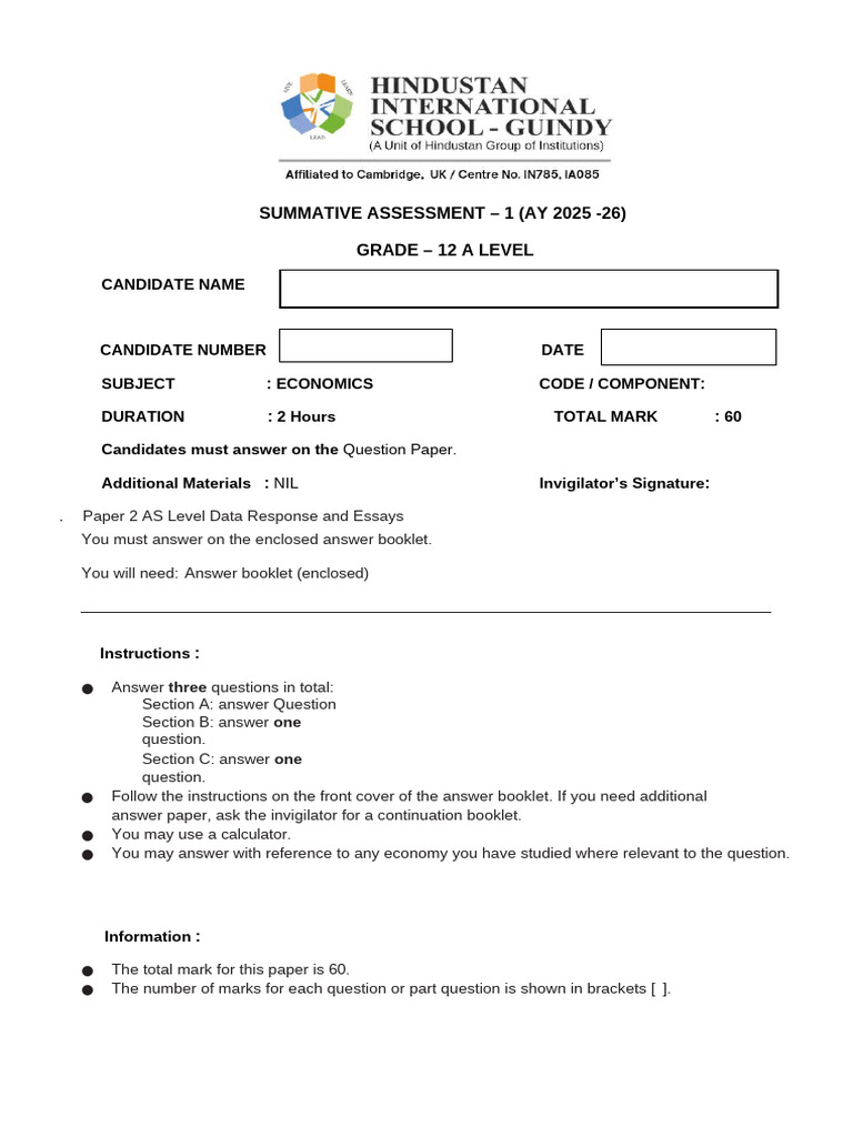 A Level SA1 Eco Paper 2 | PDF | Economics | Demand