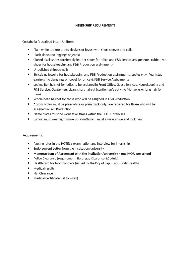 Internship Requirements 2022 | PDF