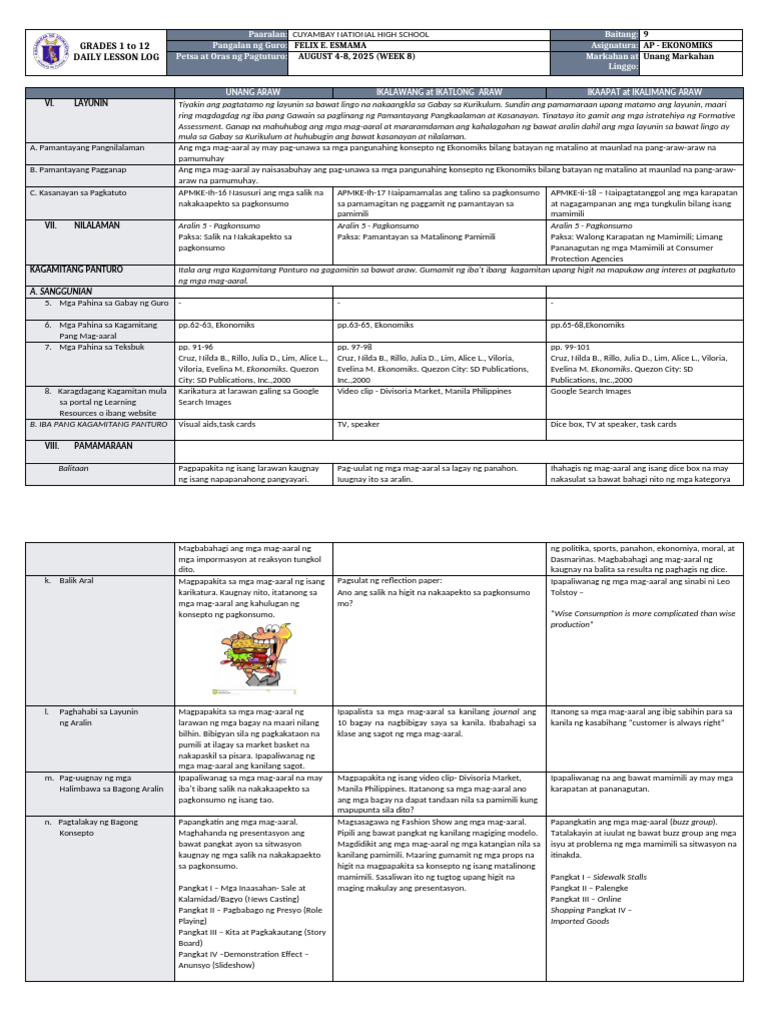 DLL - Ap - Economics 9 q1 - w8 | PDF