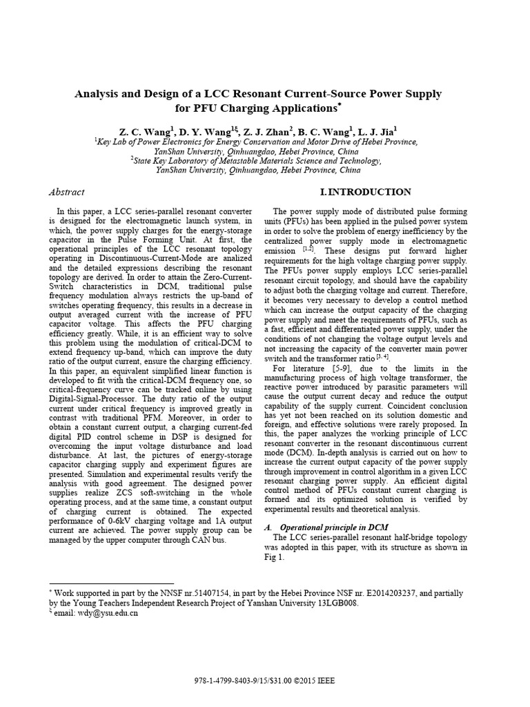 LCC Resonant Converter for PFU Charging | PDF | Resonance | Power Supply