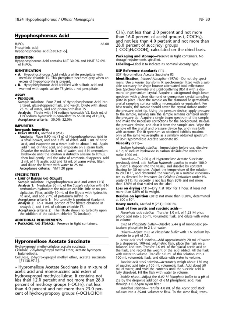 Hypophosphorous Acid: 1824 Hypophosphorous / Official Monographs NF 30 ...
