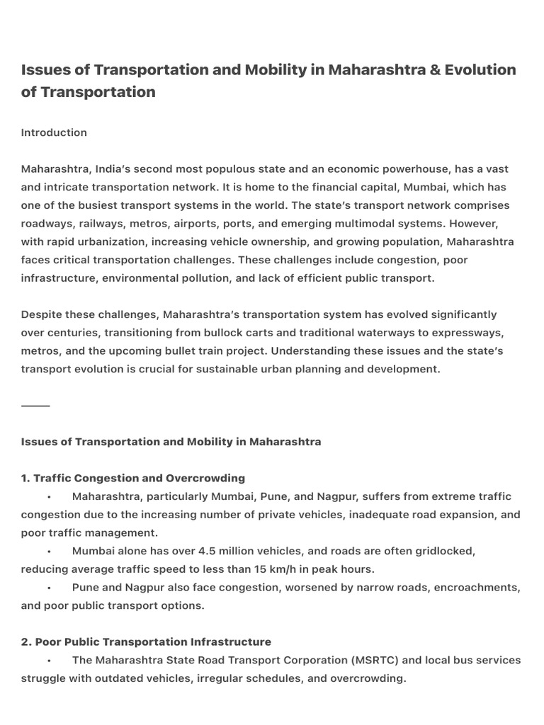 Transportation Challenges in Maharashtra | PDF | Transport | Traffic ...
