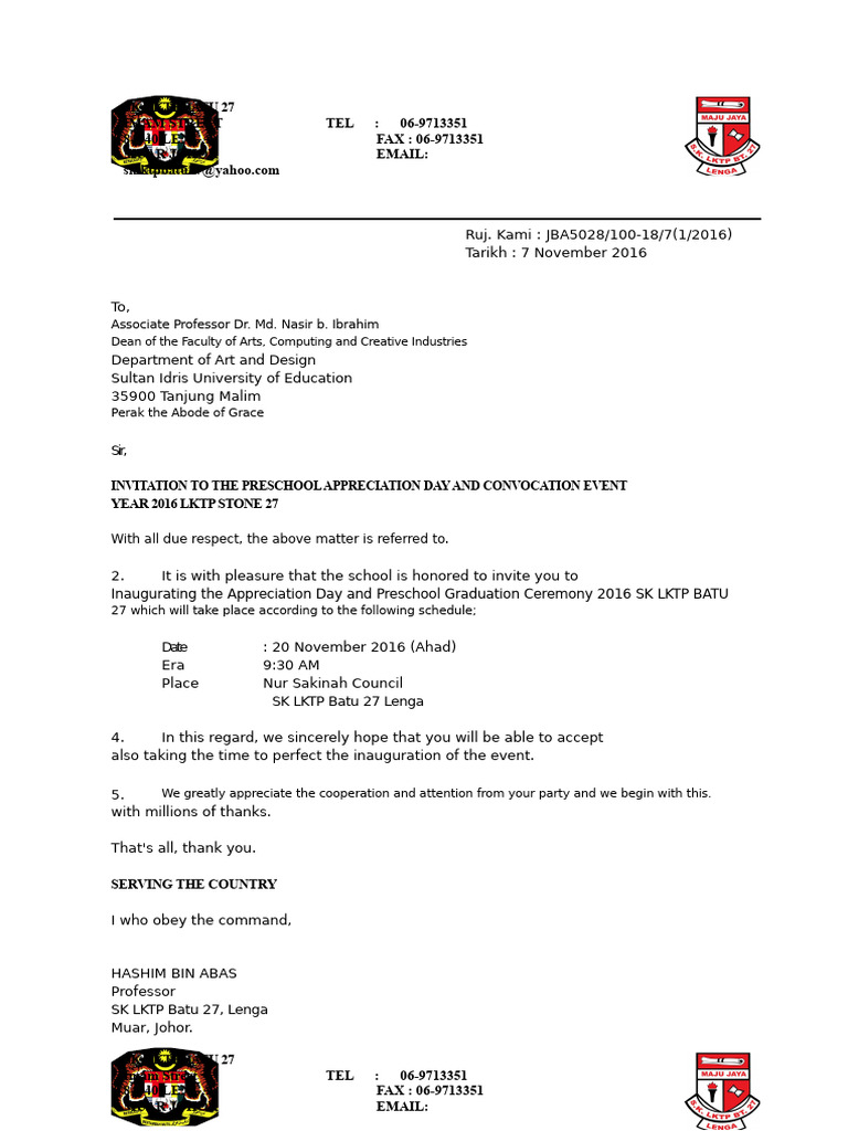 Invitation Letter For The Appreciation Day Ceremony | PDF