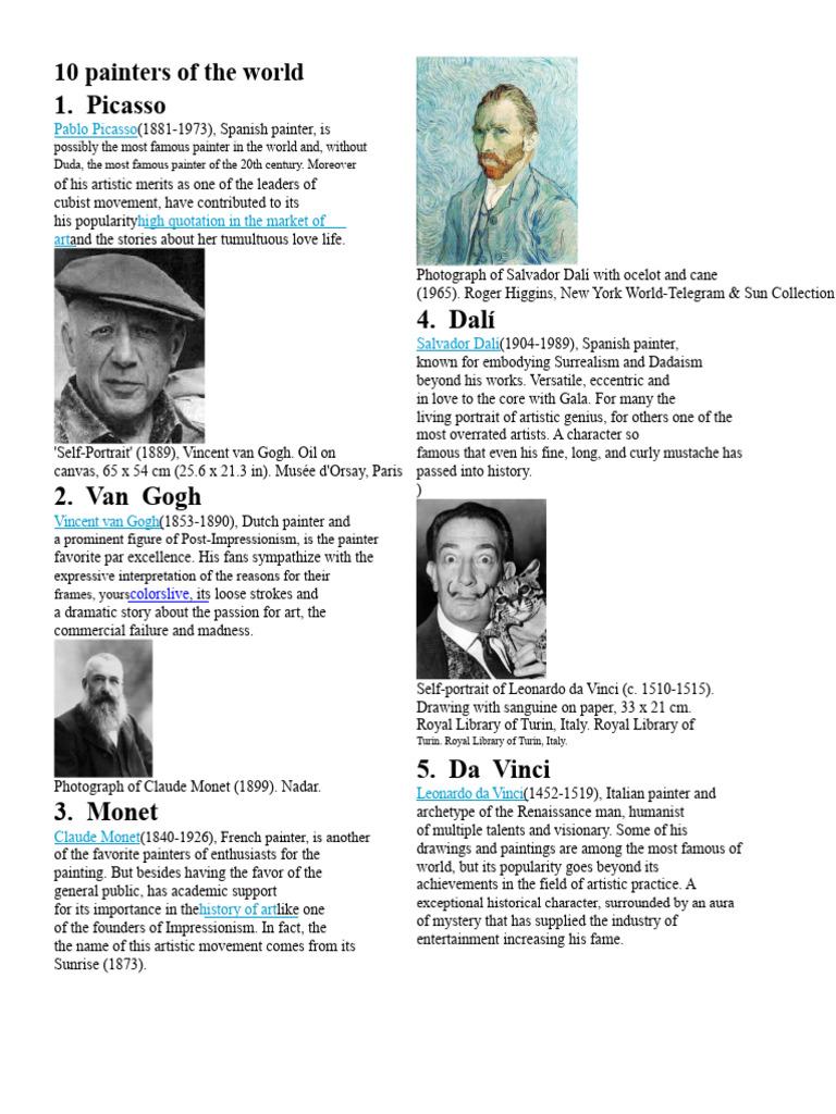 Top 10 World-Famous Painters | PDF | Paintings | Portrait Painting