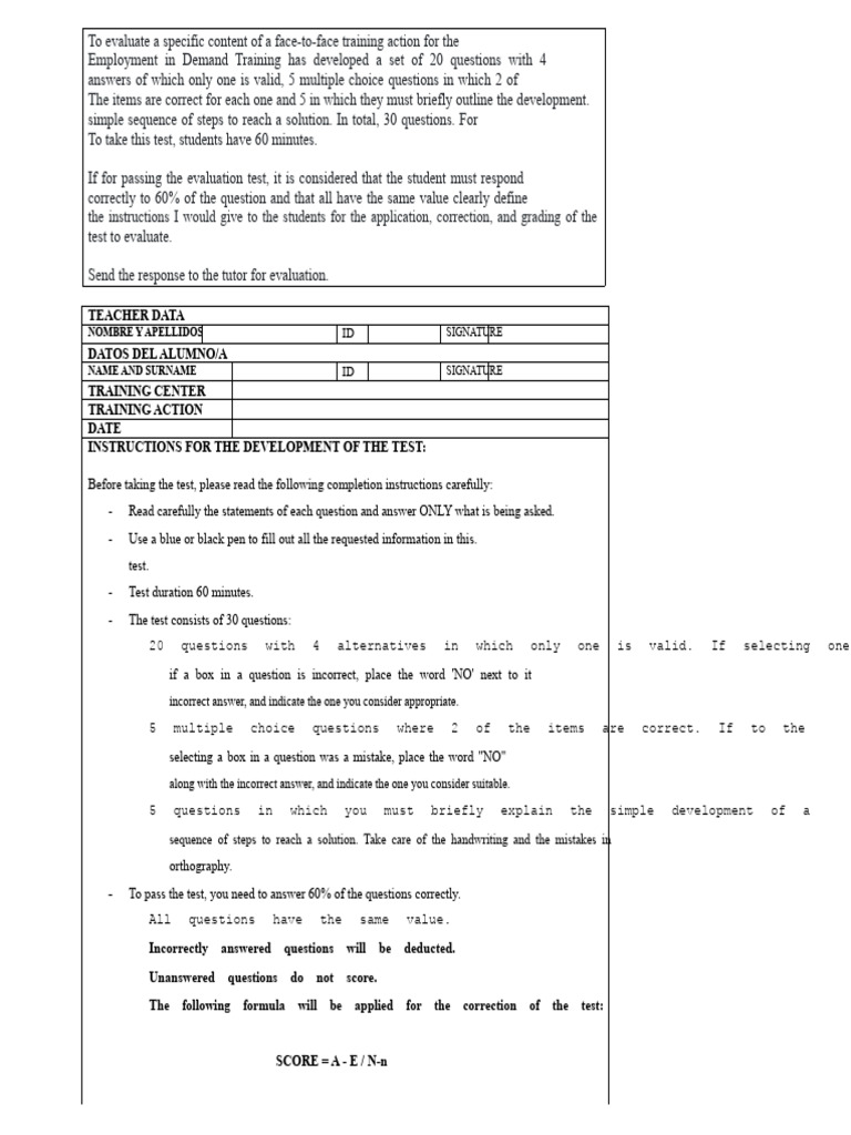 Topic 2. Section 1.6. Define The Instructions For The Evaluation Test ...