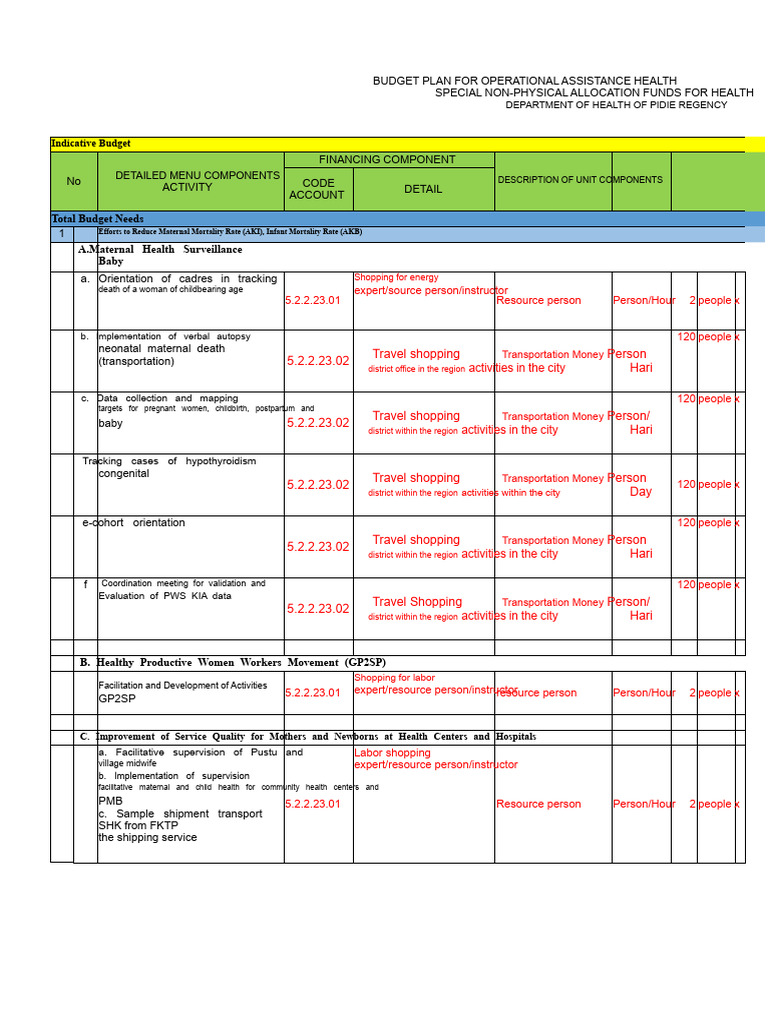 2022 Budget Plan For Community Health Center | PDF | Maternal Death ...