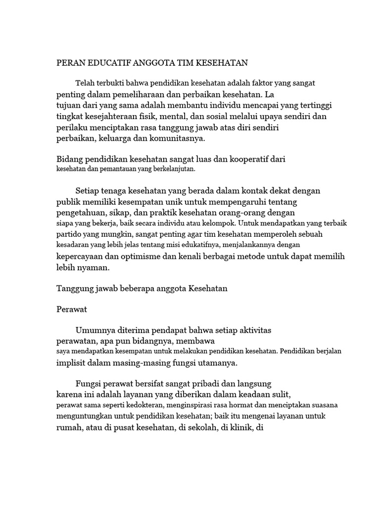 Peran Edukasi Tim Kesehatan dalam Kesehatan | PDF