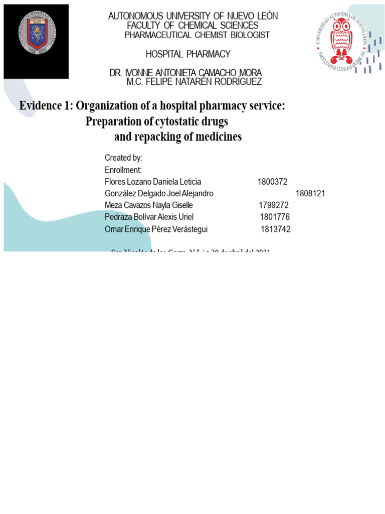Hospital Pharmacy Cytostatic Drug Preparation | PDF | Chemotherapy ...