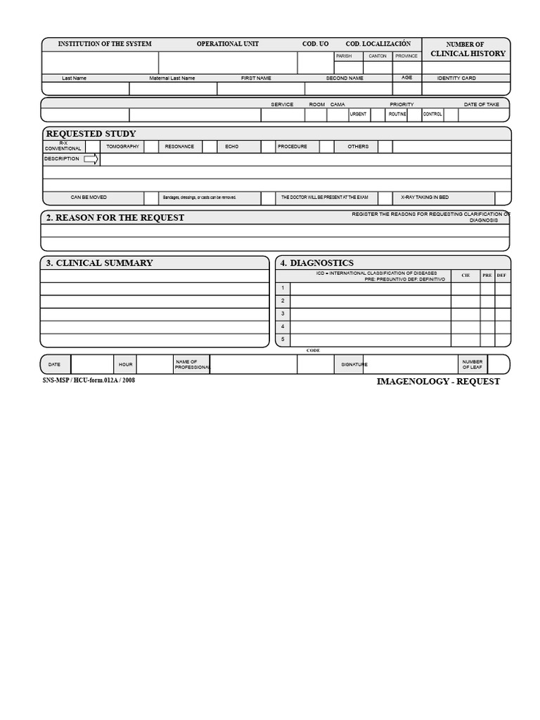 Form. 012 Imaging | PDF | Medical Diagnosis | Diseases And Disorders