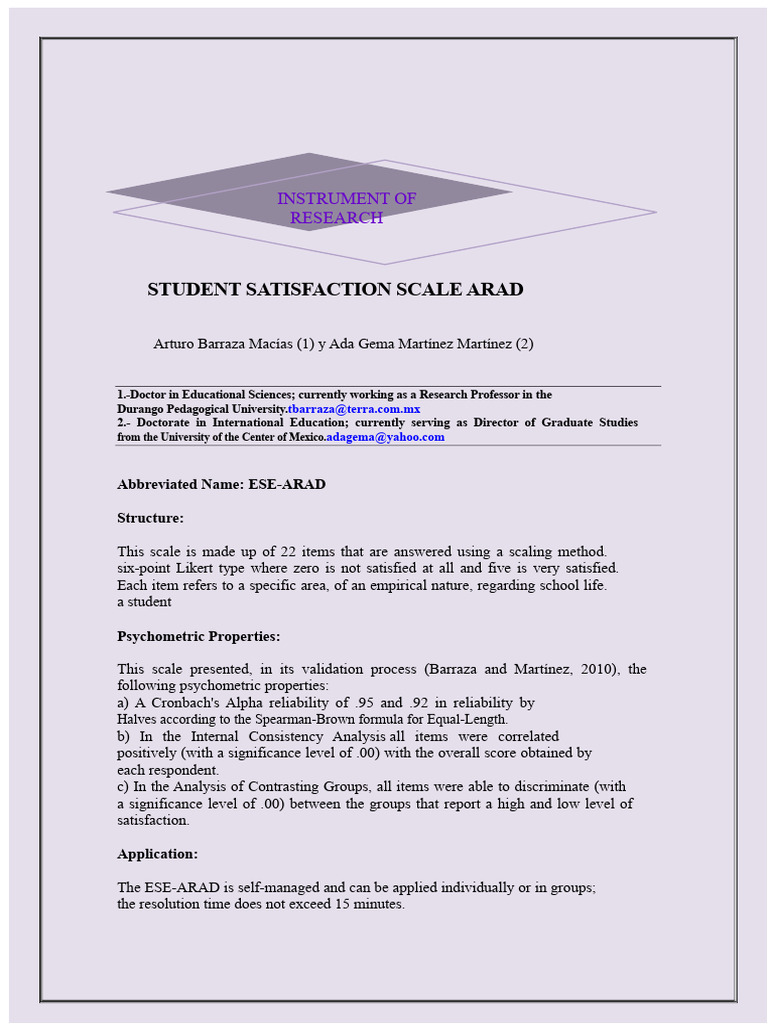 8 8 Satisfaction Scale | PDF | Teachers | Psychology