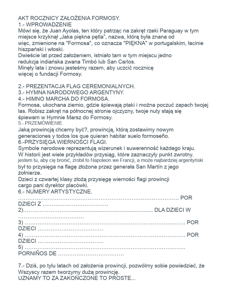 Akt Jubileuszowy Założenia Formozy | PDF