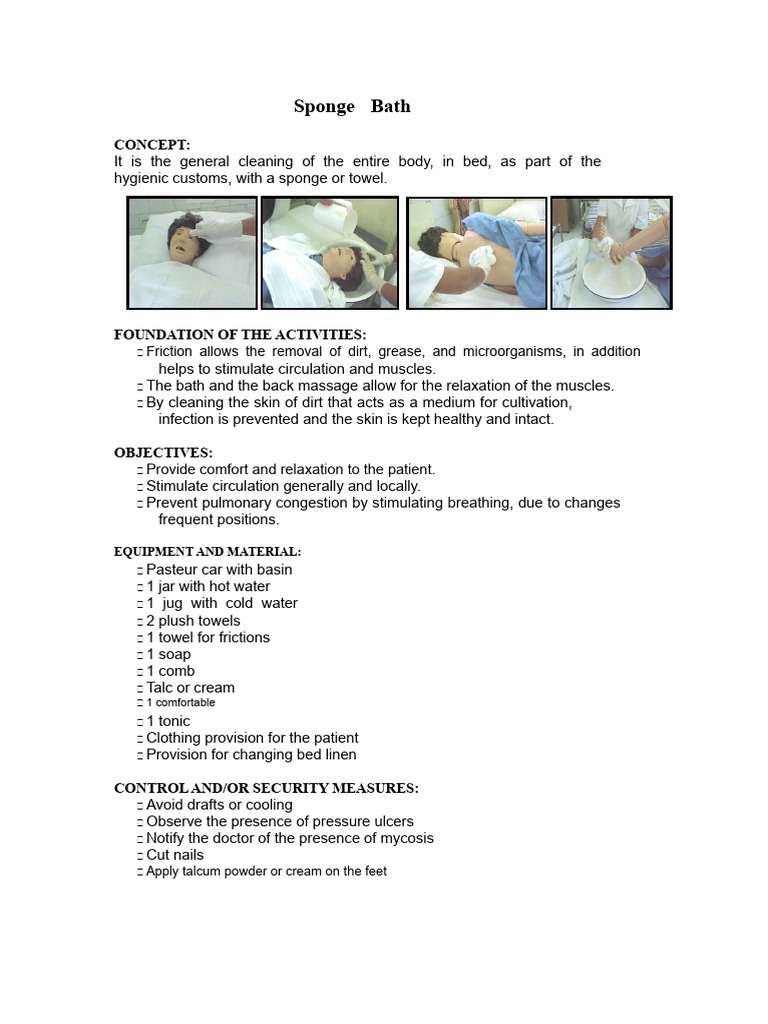 Sponge Bath | PDF | Hygiene | Abdomen