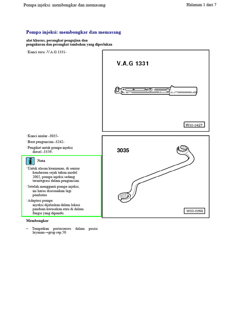 Panduan Pemasangan Pompa Injeksi Diesel | PDF