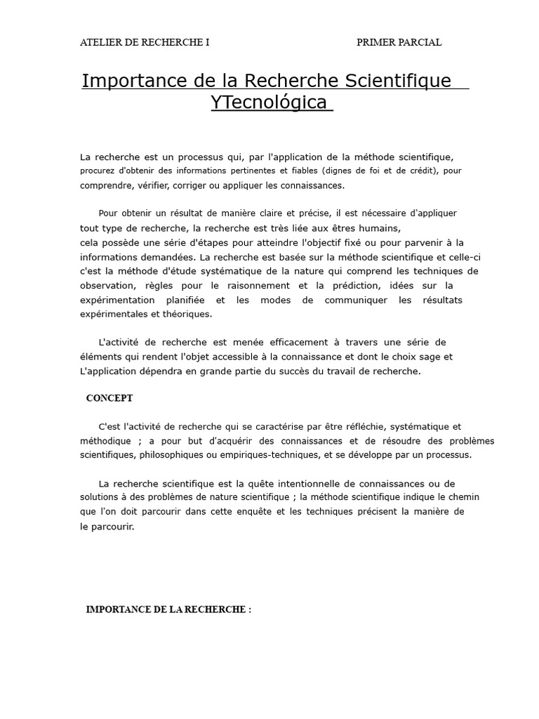 Importance et Méthodes de Recherche Scientifique | PDF | Méthode ...