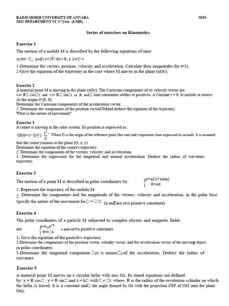 Kinematics Exercises Pdf Acceleration Kinematics