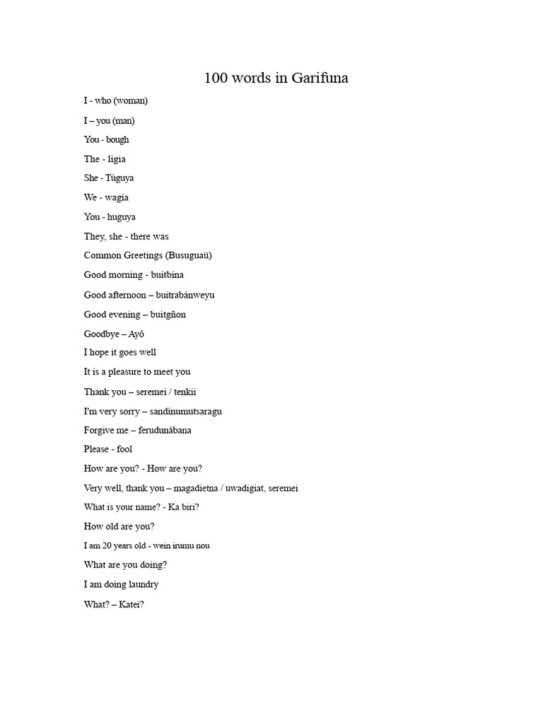 Essential Garifuna Vocabulary Guide | PDF