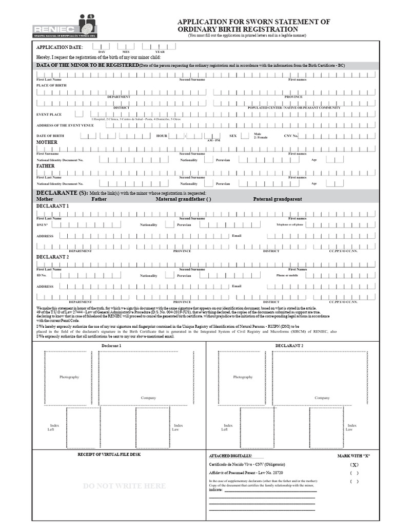 Birth Registration Form - Presumed Parent - Rectification Format in ...