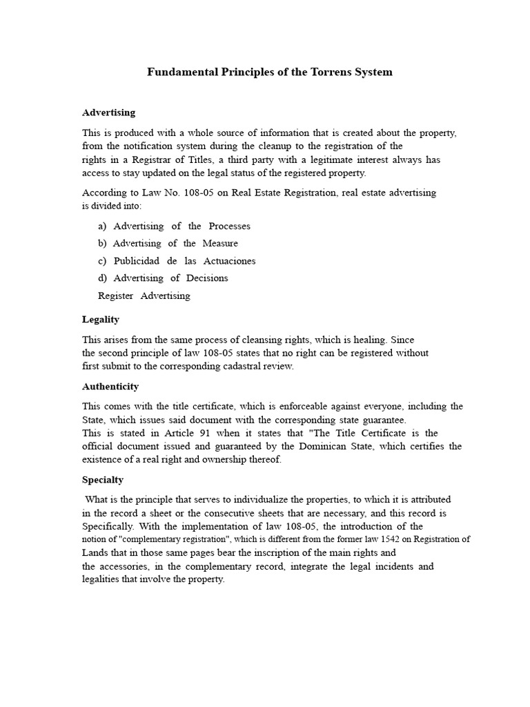 Principles of the Torrens System Explained | PDF