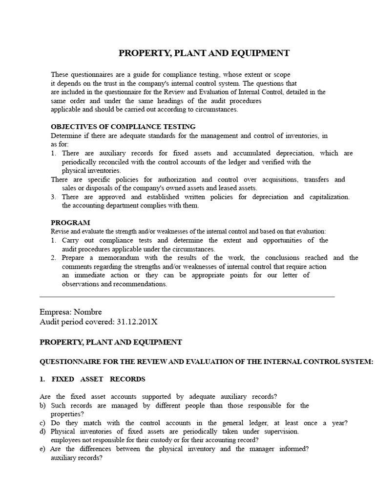 Fixed Assets Questionnaire | PDF | Internal Control | Fixed Asset